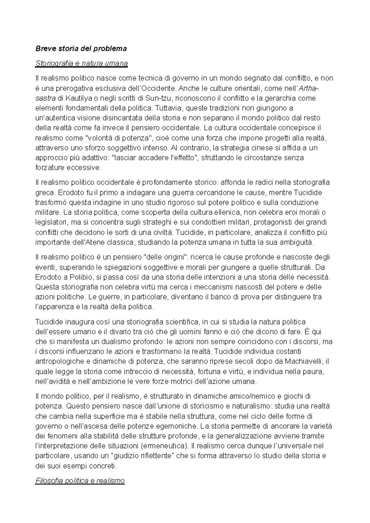 Storia del Realismo Politico: Appunti Lezione Ppprimo - Studocu