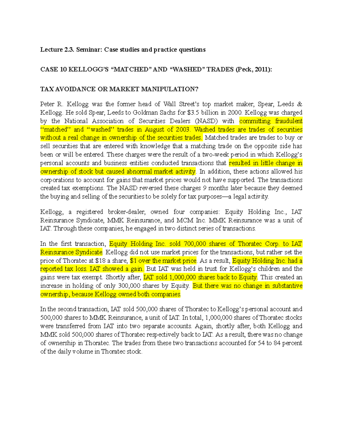 Lecture 2.3 Case study Student - Lecture 2. Seminar: Case studies and ...