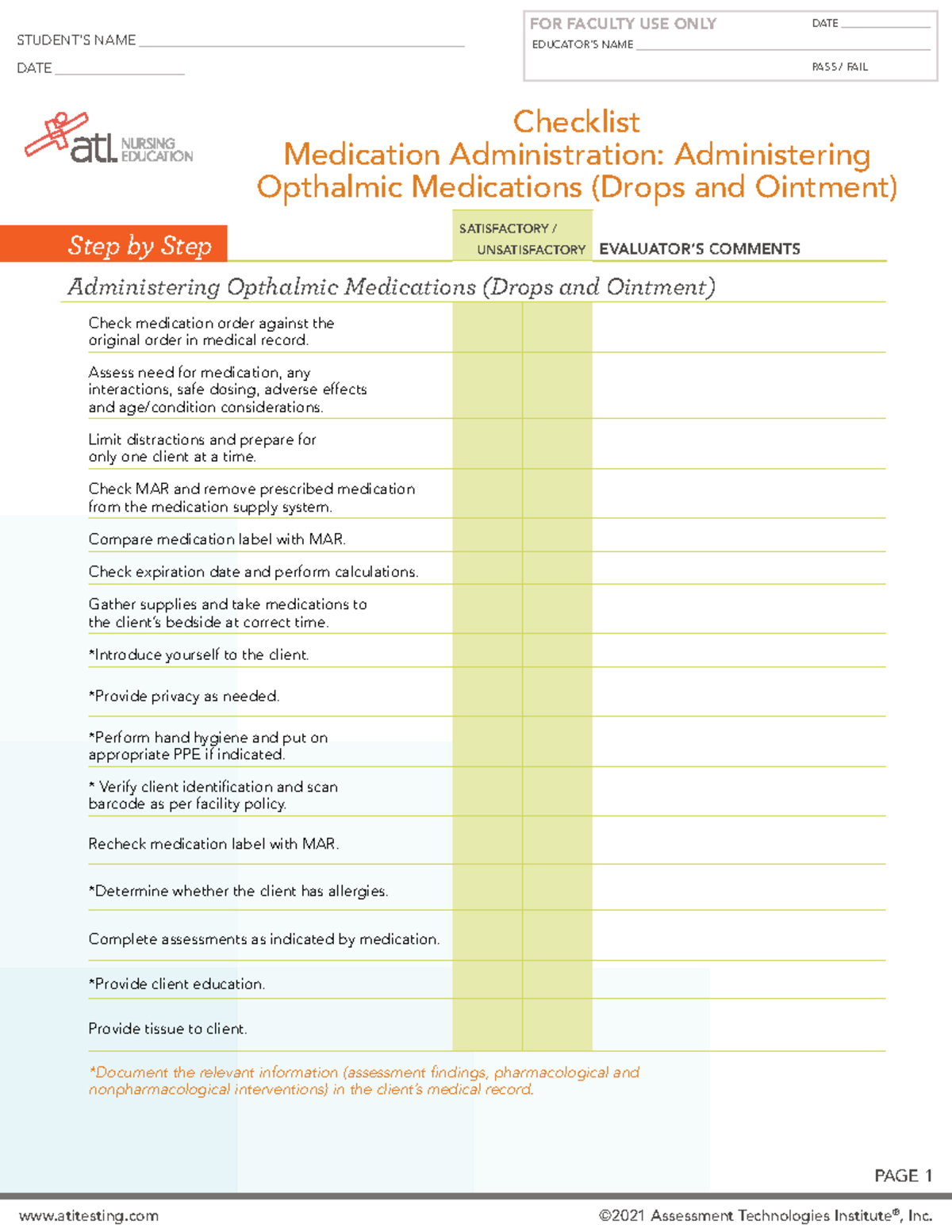 ATI Med Administration Checklist: Ophthalmic Medications Guide - Studocu
