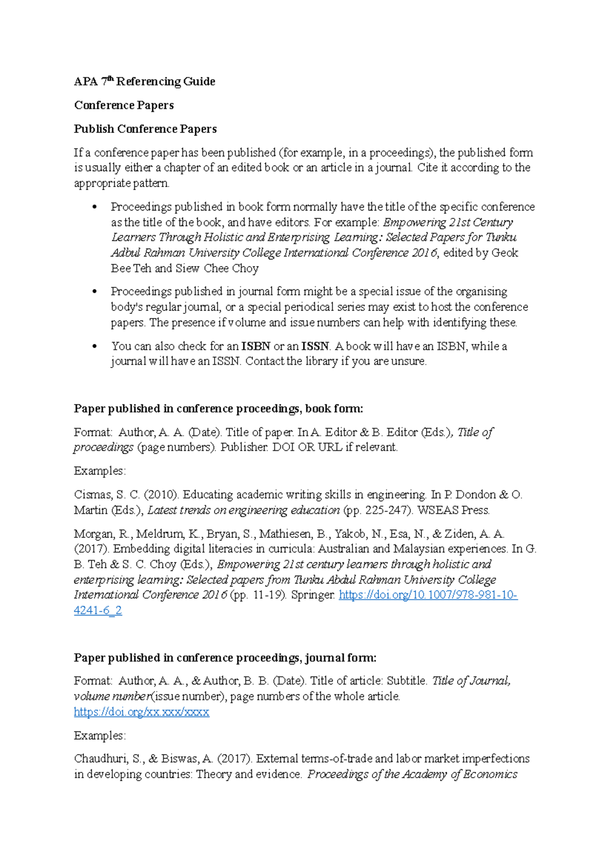 APA 7th Referencing Guide Conference Papers - APA 7th Referencing Guide ...