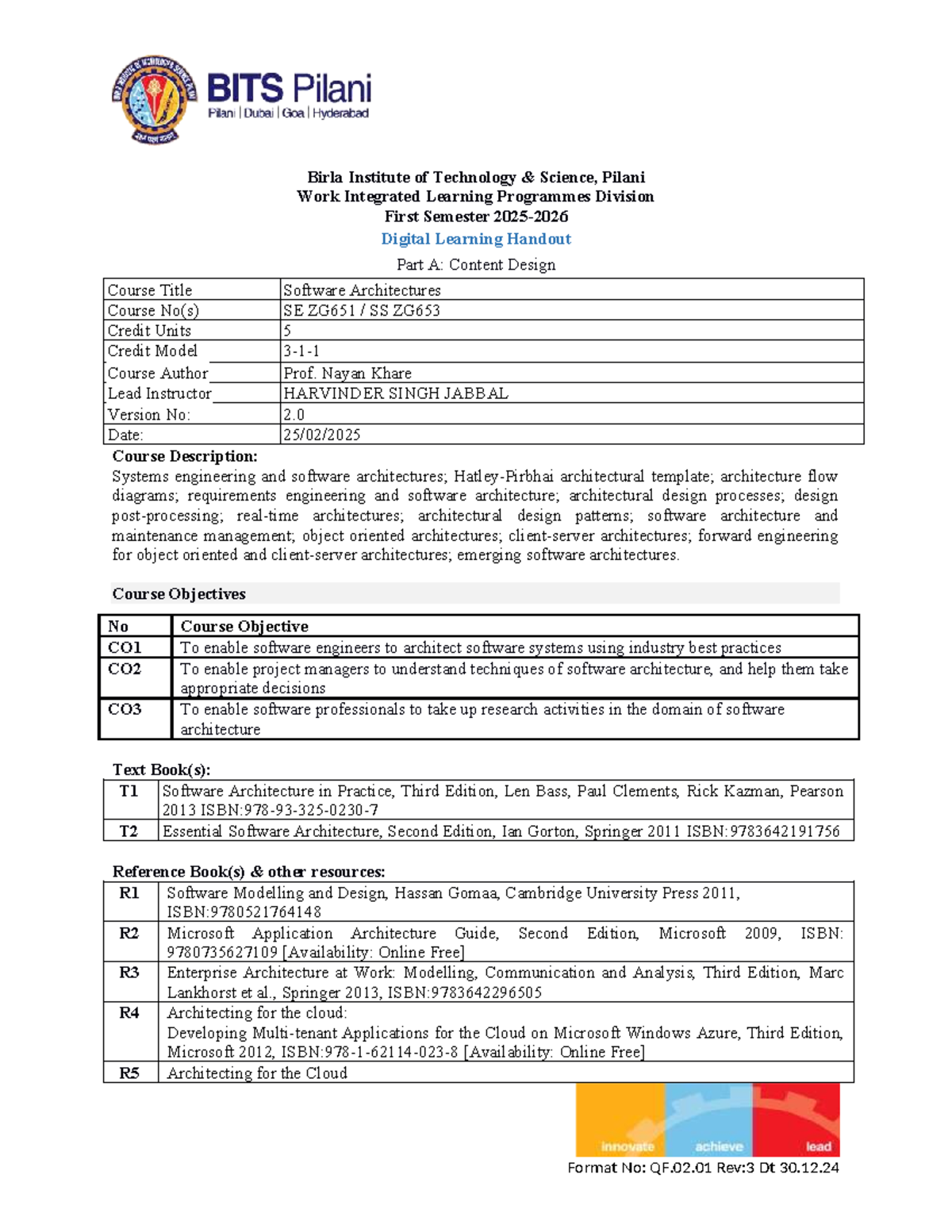 SE ZG651 Digital Learning Handout: Software Architecture Overview - Studocu