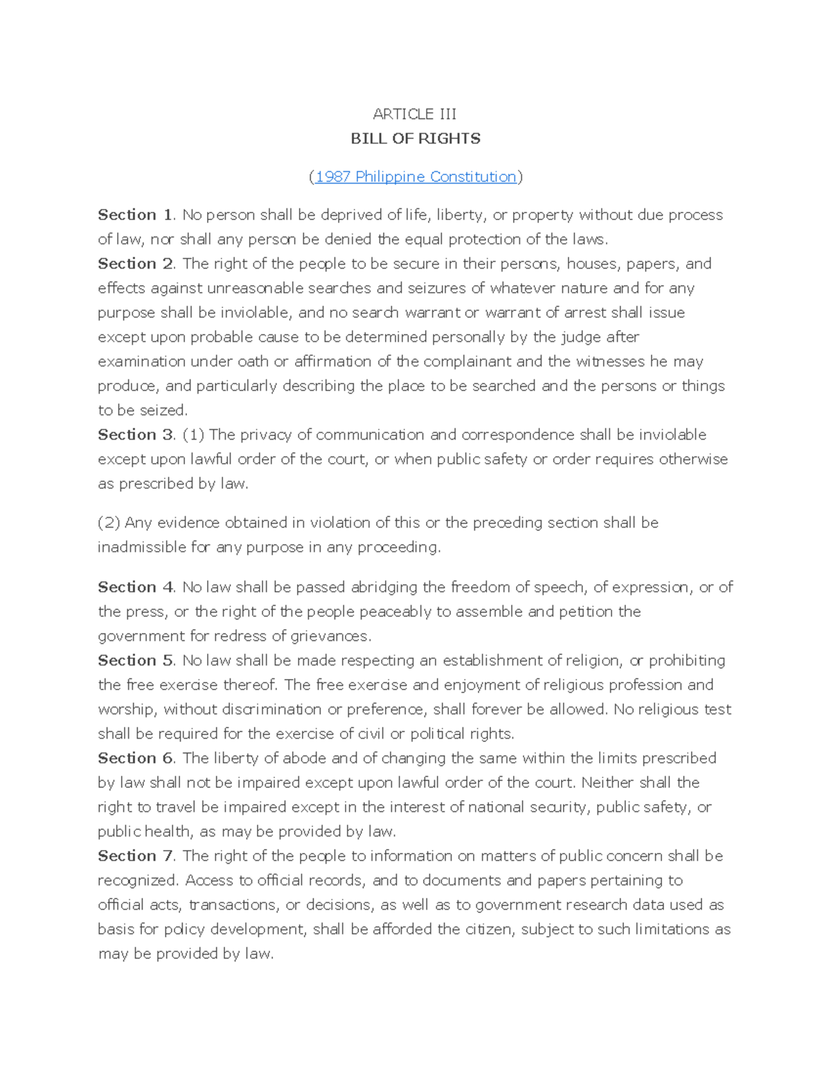 Article III - Compilation of Bill of Rights Case Digests - Studocu
