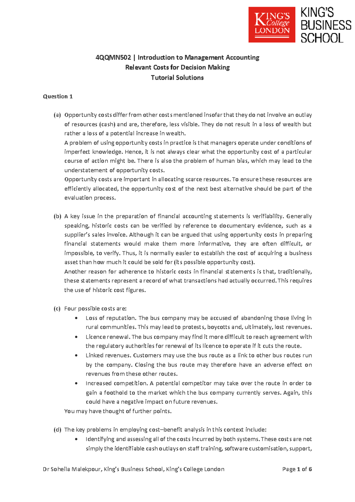 4QQMN502 | Introduction to Management Accounting: Tutorial Solutions ...