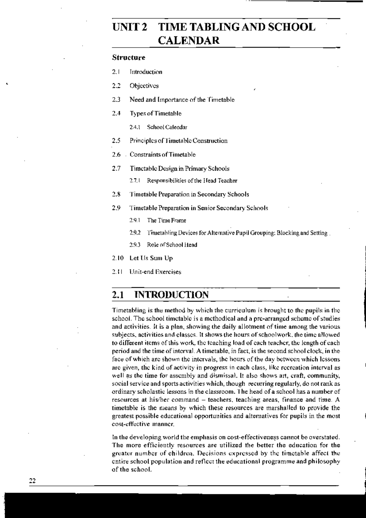 Unit-2: Timetabling and School Calendar Overview - Studocu