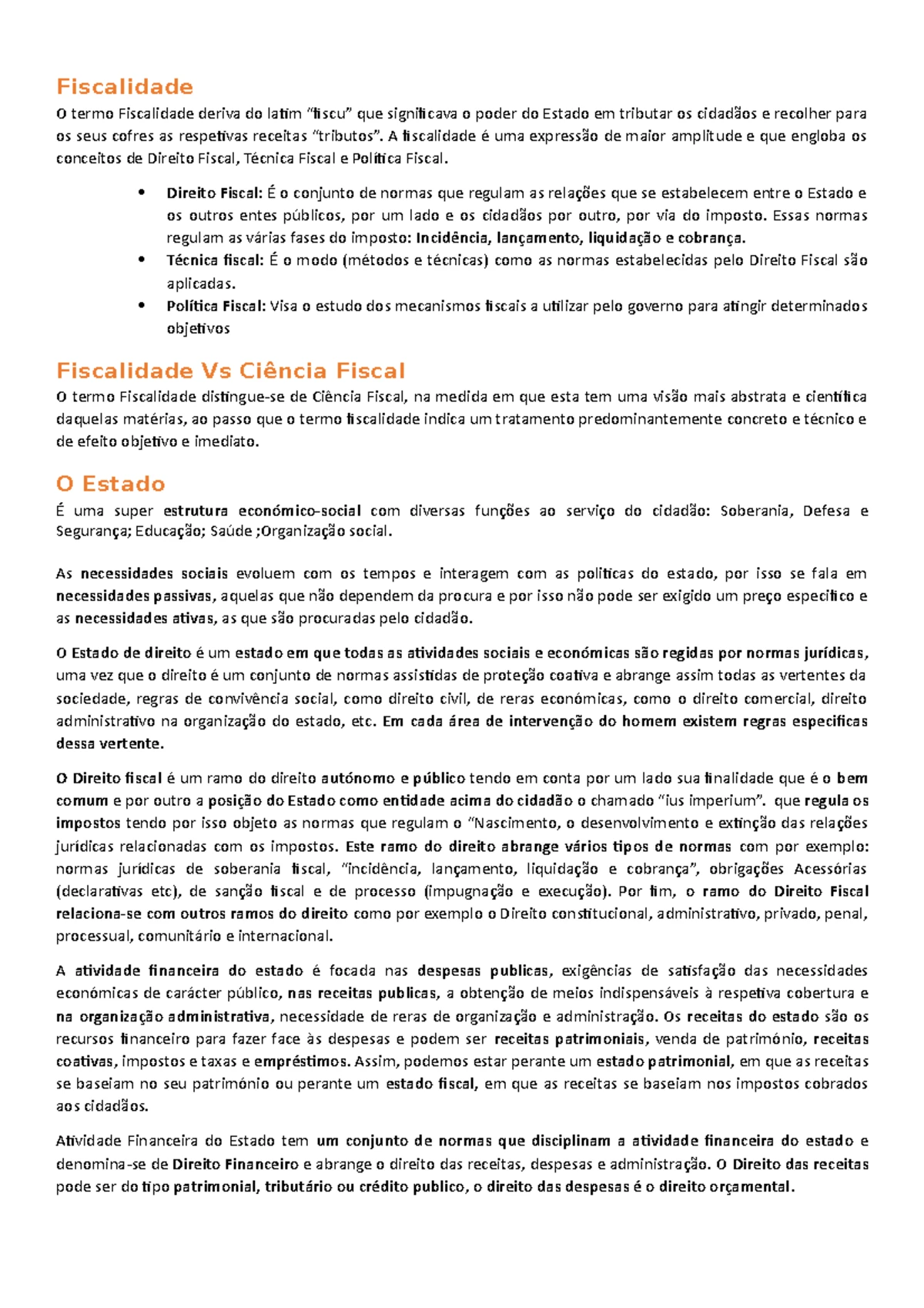 Resumo Fiscalidade - Fiscalidade, Direito Fiscal e o Estado ####### O ...