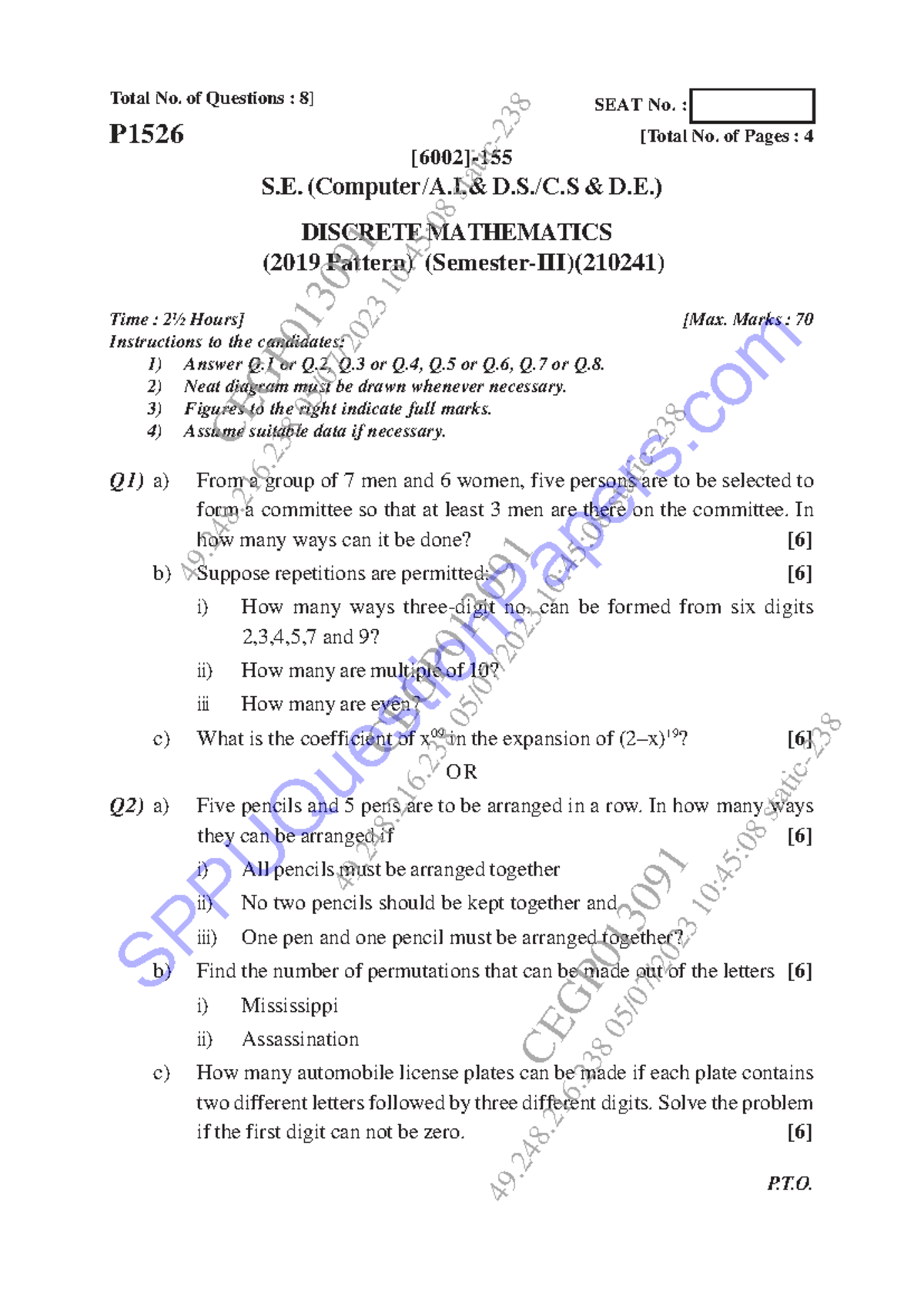 Discrete Mathematics (P1526) - Semester 3 Exam Notes (2019 Pattern ...
