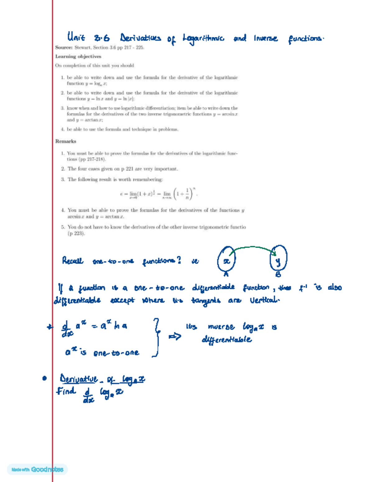 Unit 3: Derivatives of Logarithmic and Inverse Functions - Studocu
