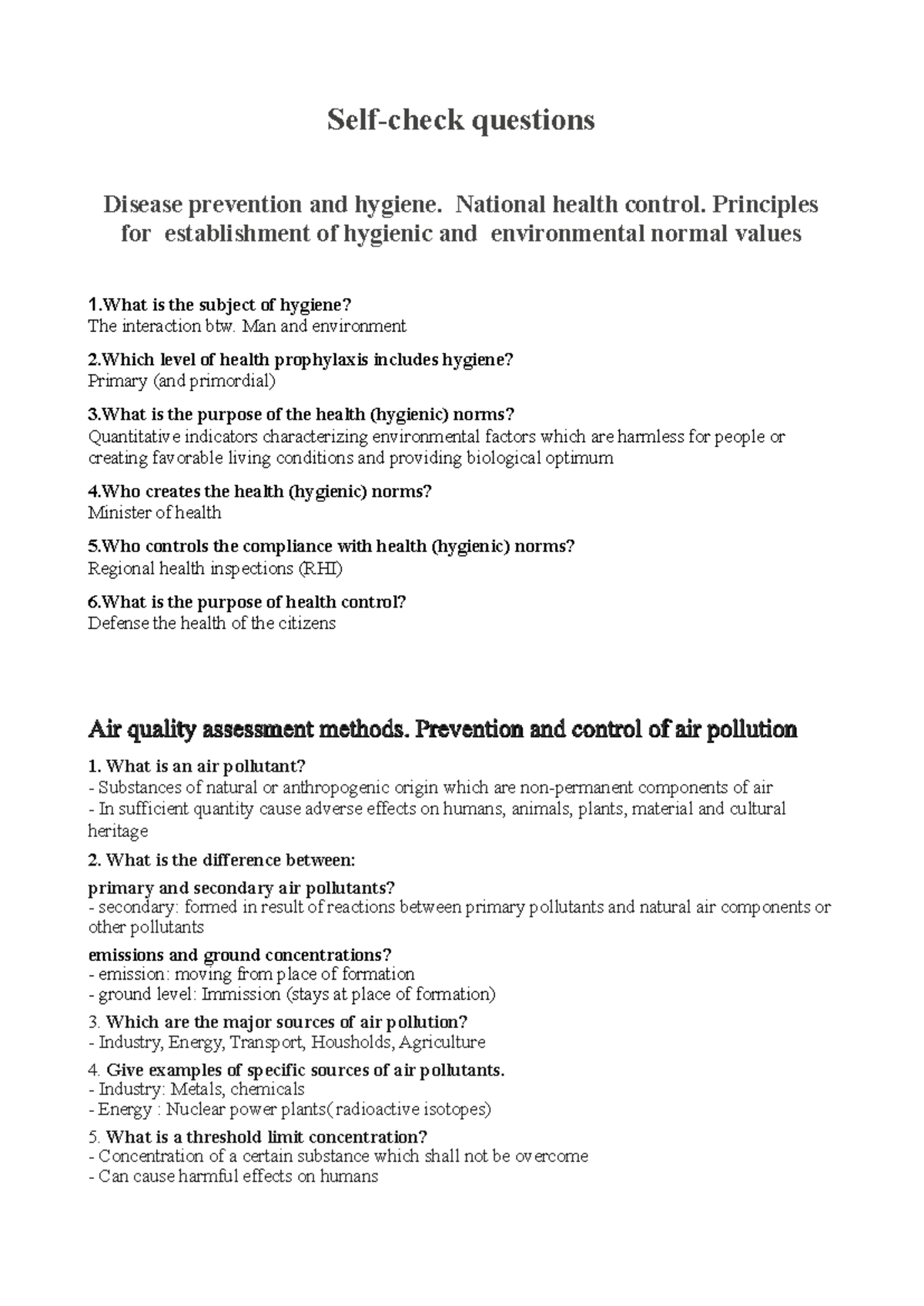 Hygiene Self-Check Questions for Disease Prevention and Health Control ...