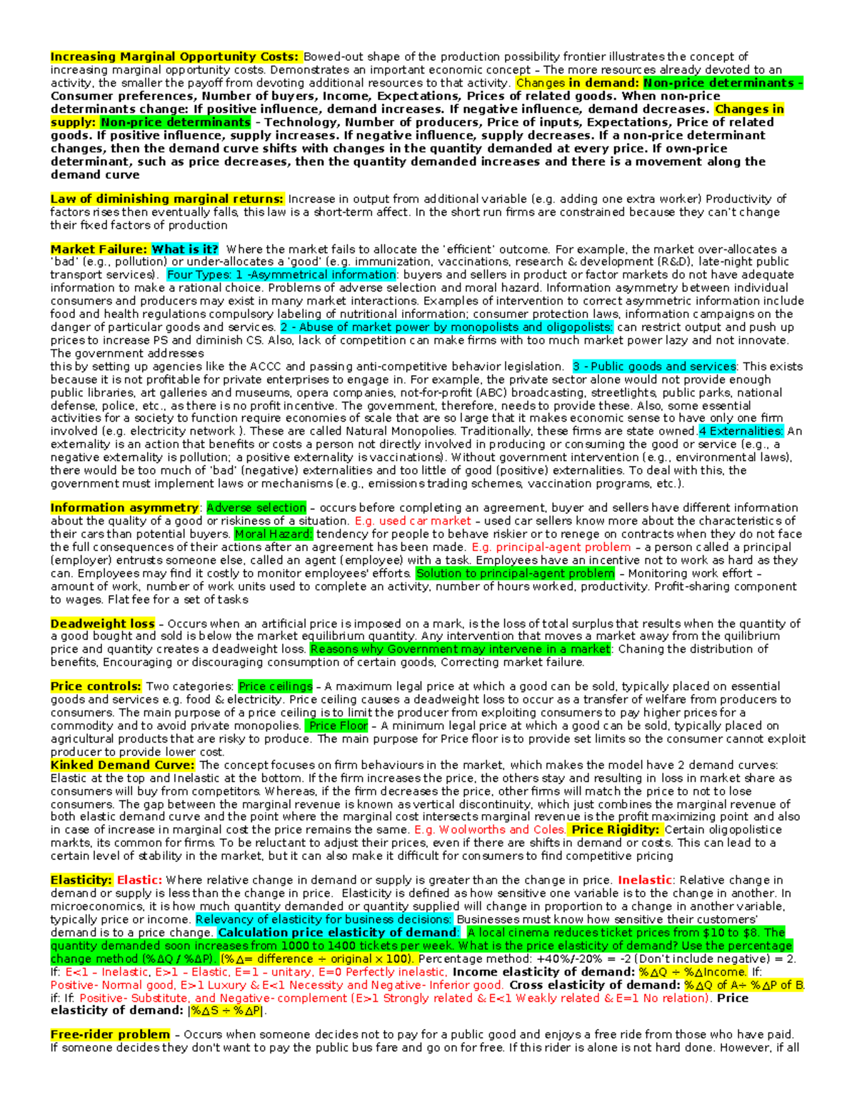 ECON1001 Final Exam Cheat Sheet: Microeconomics Insights & Concepts ...