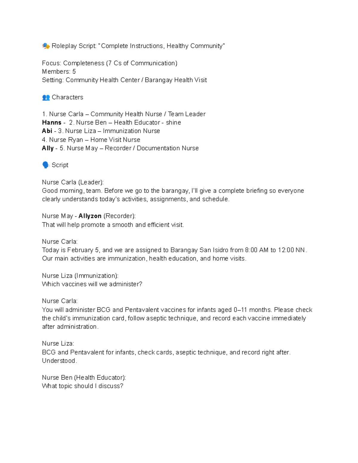 🎭 Roleplay Script: Complete Instructions for Healthy Community Care ...