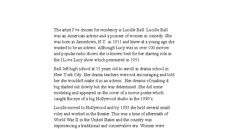 Hum215 2-2FIN - Lucille Ball: A Pioneer for Women in Comedy - Studocu