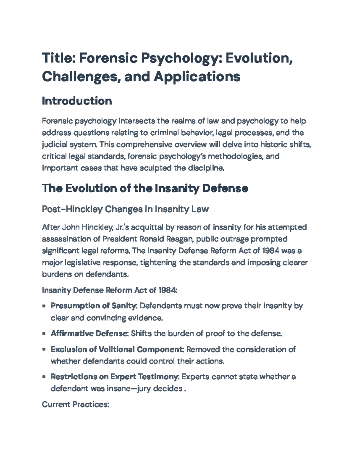 Forensic Psychology (PSY 301): Legal Evolution, Standards & Ethical ...