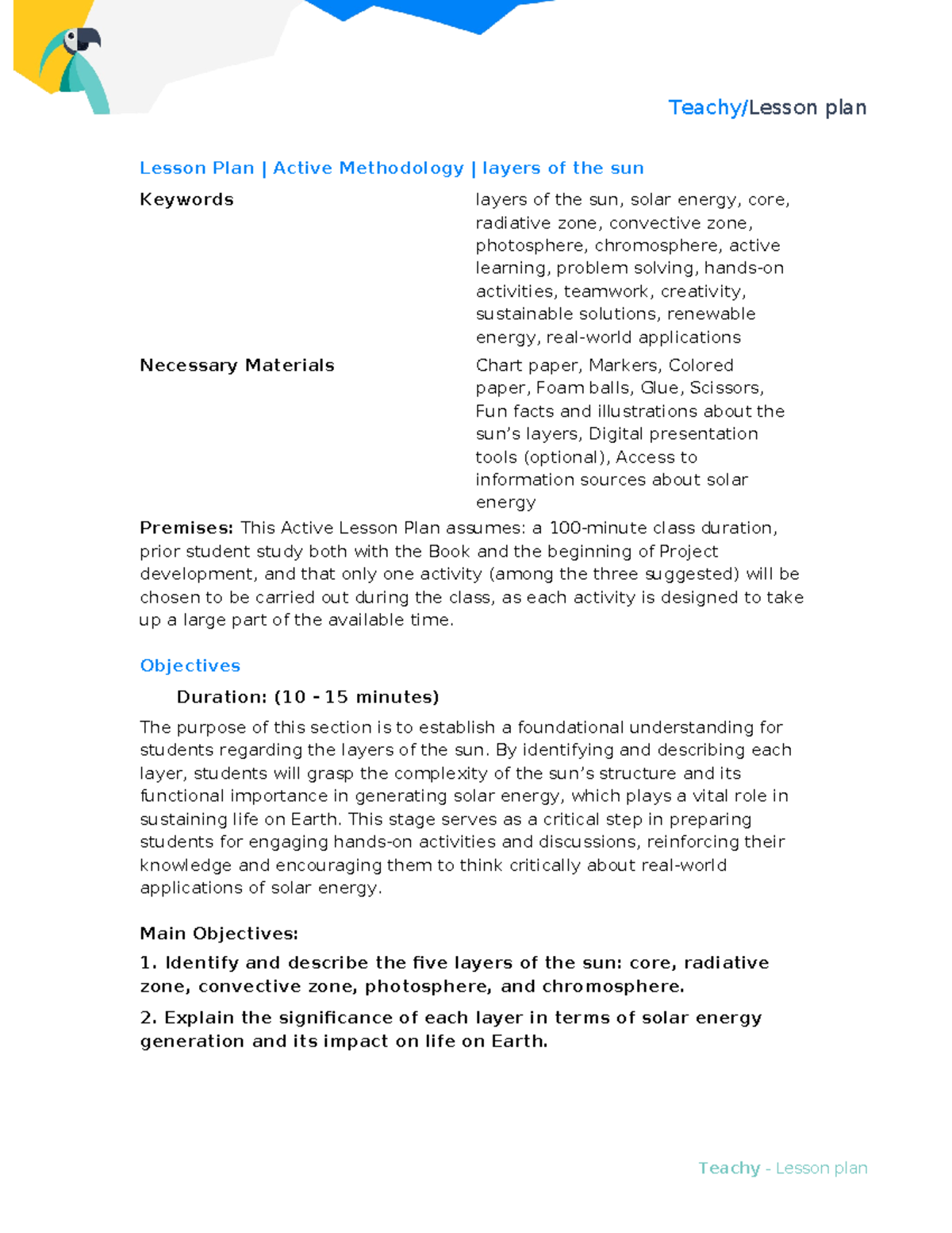 Lesson Plan: Exploring the Sun's Layers and Solar Energy Techniques ...