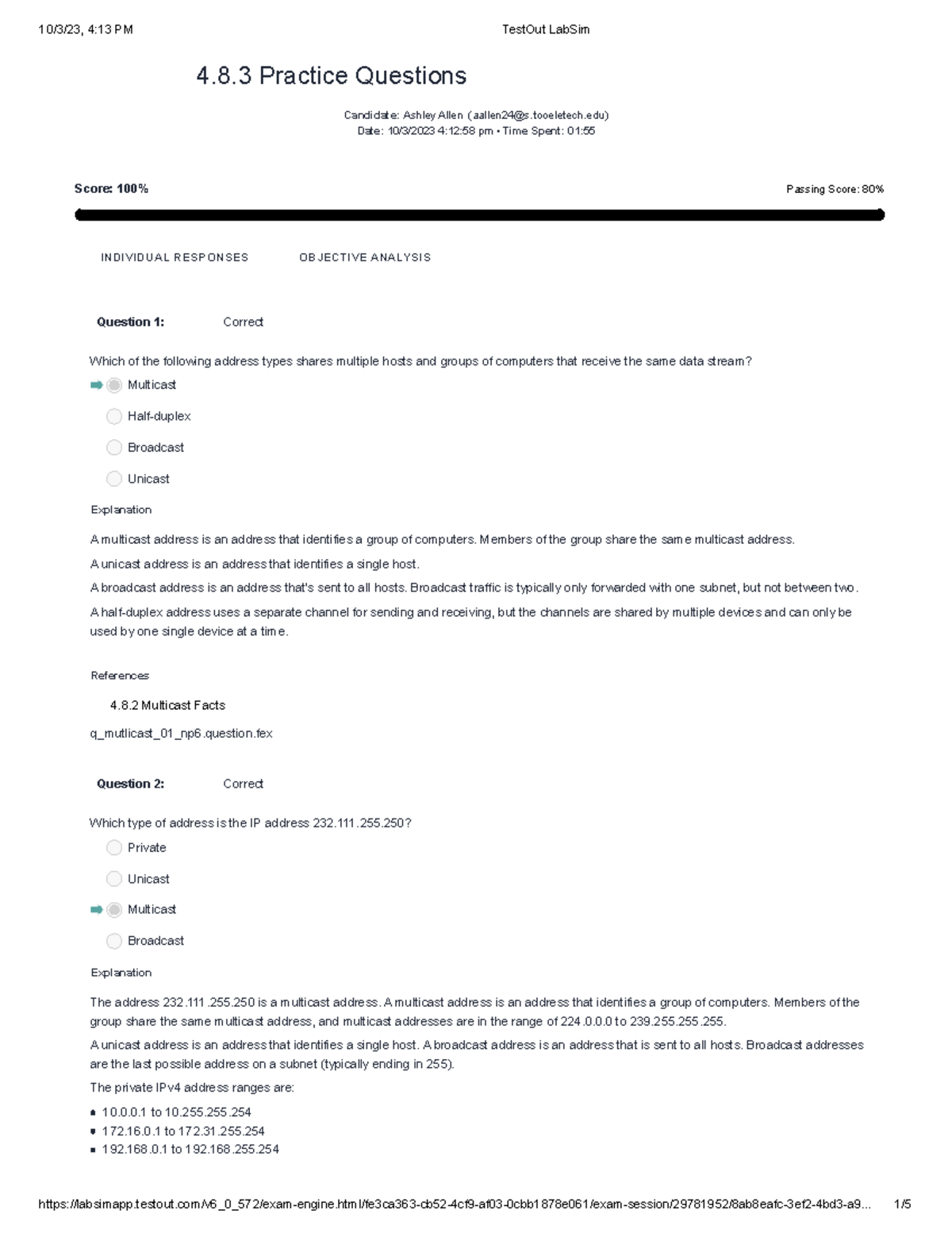 4.8.3 Practice Questions - 4.8 Practice Questions Candidate: Ashley ...