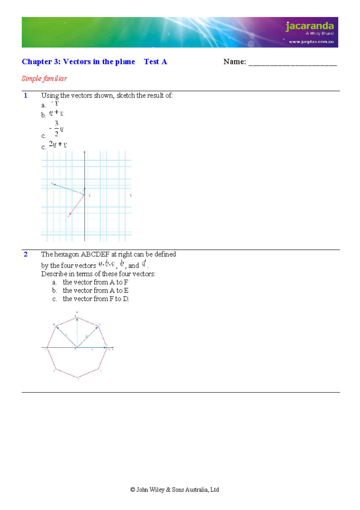 Chapter 3: Vectors in the Plane Test A - Maths Quest 11 Specialist ...