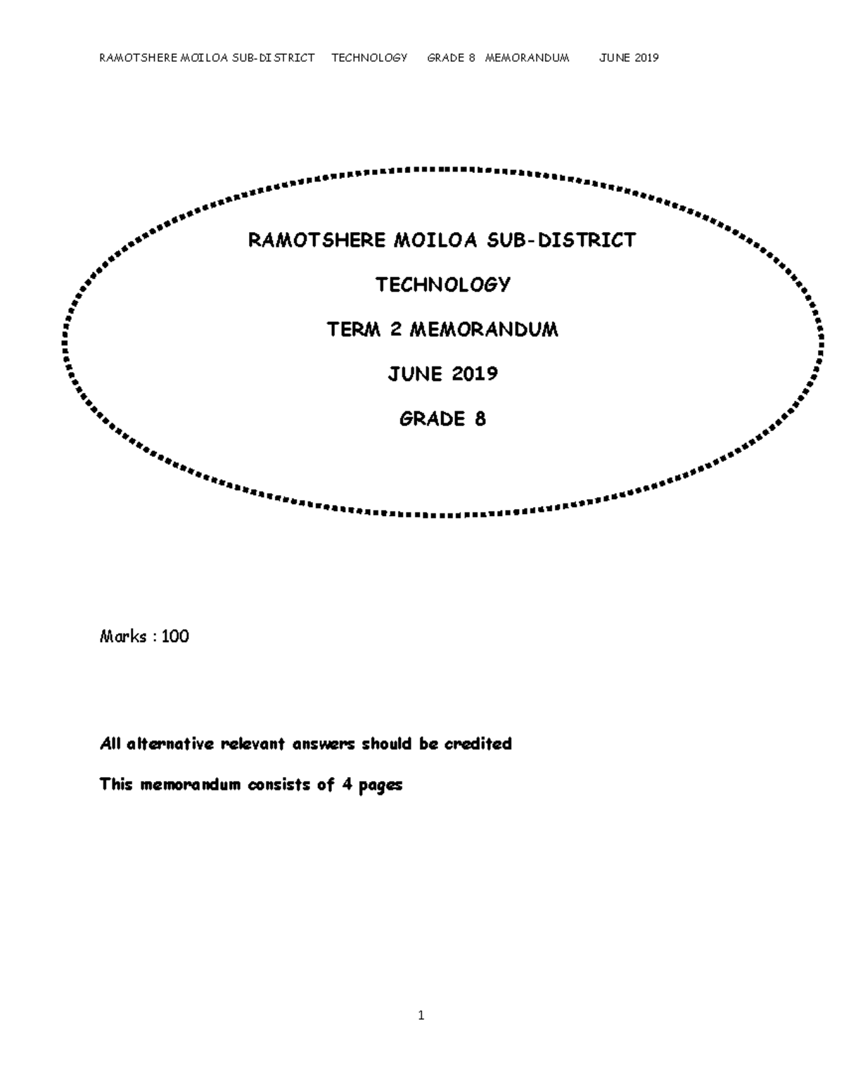 Grade 8 Technology Term 2 Memorandum June 2019 - Studocu
