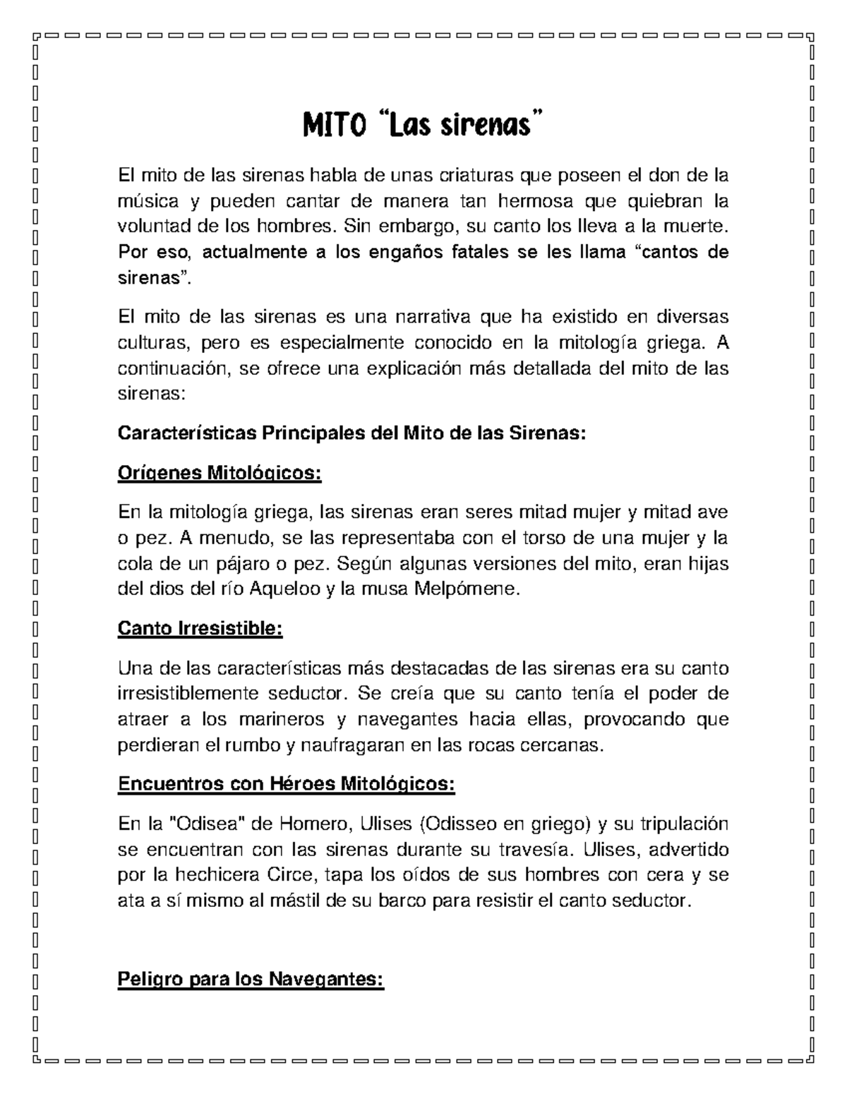 Mito de las Sirenas: Análisis y Características (MITO 101) - Studocu