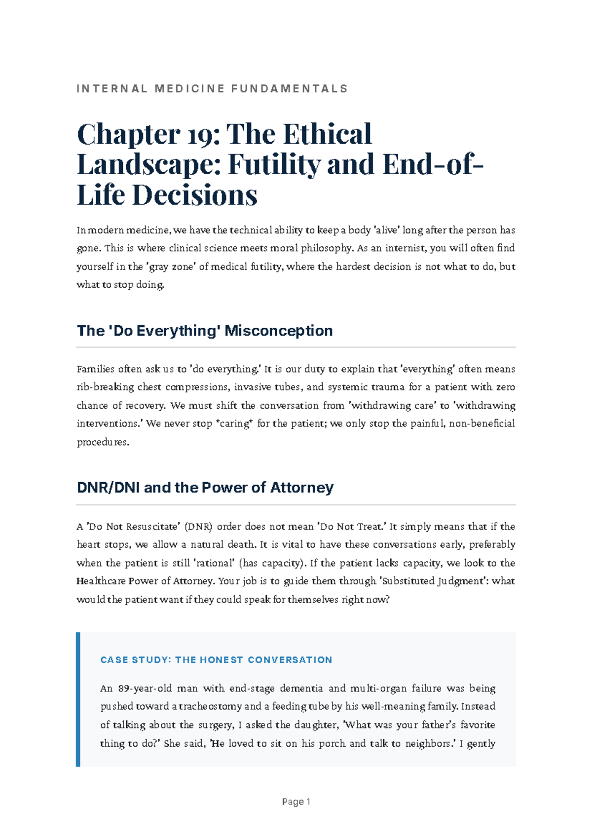 INTERNAL MEDICINE FUNDAMENTALS (IMF) Chapter 19: Ethical Landscape of ...
