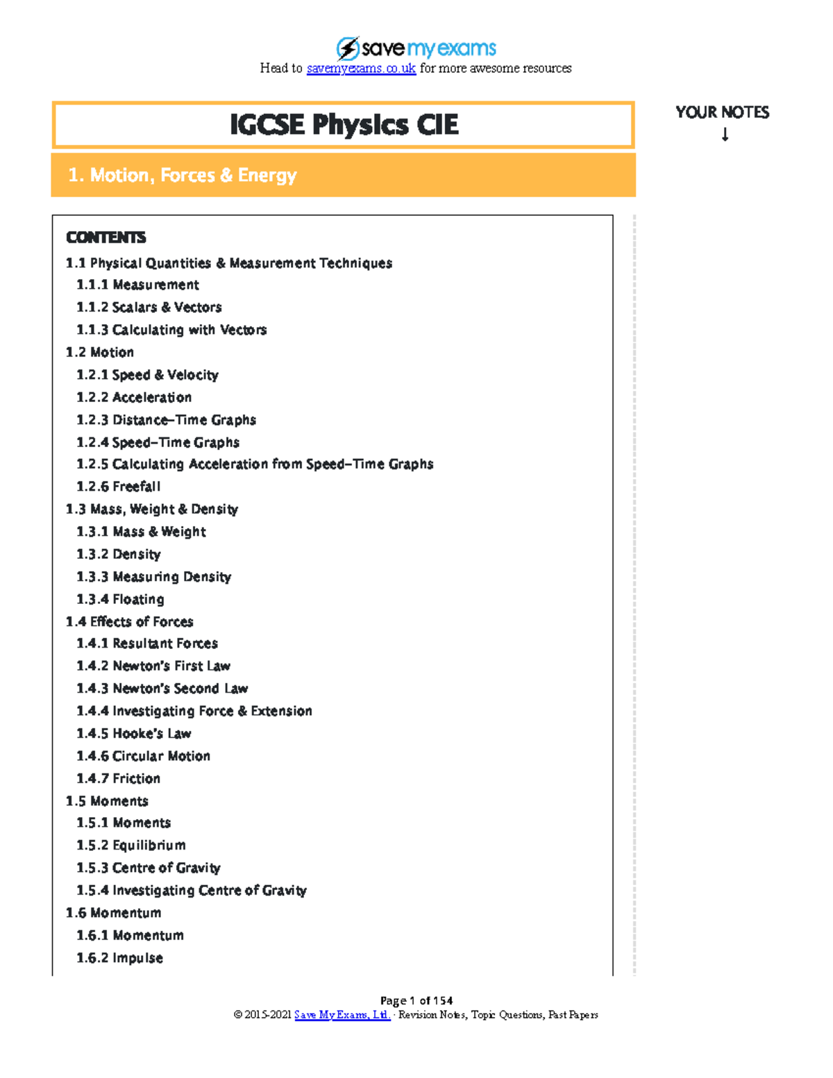 1. Motion, forces, and energy - Page 1 of 154 IGCSE Physics CIE 1 ...