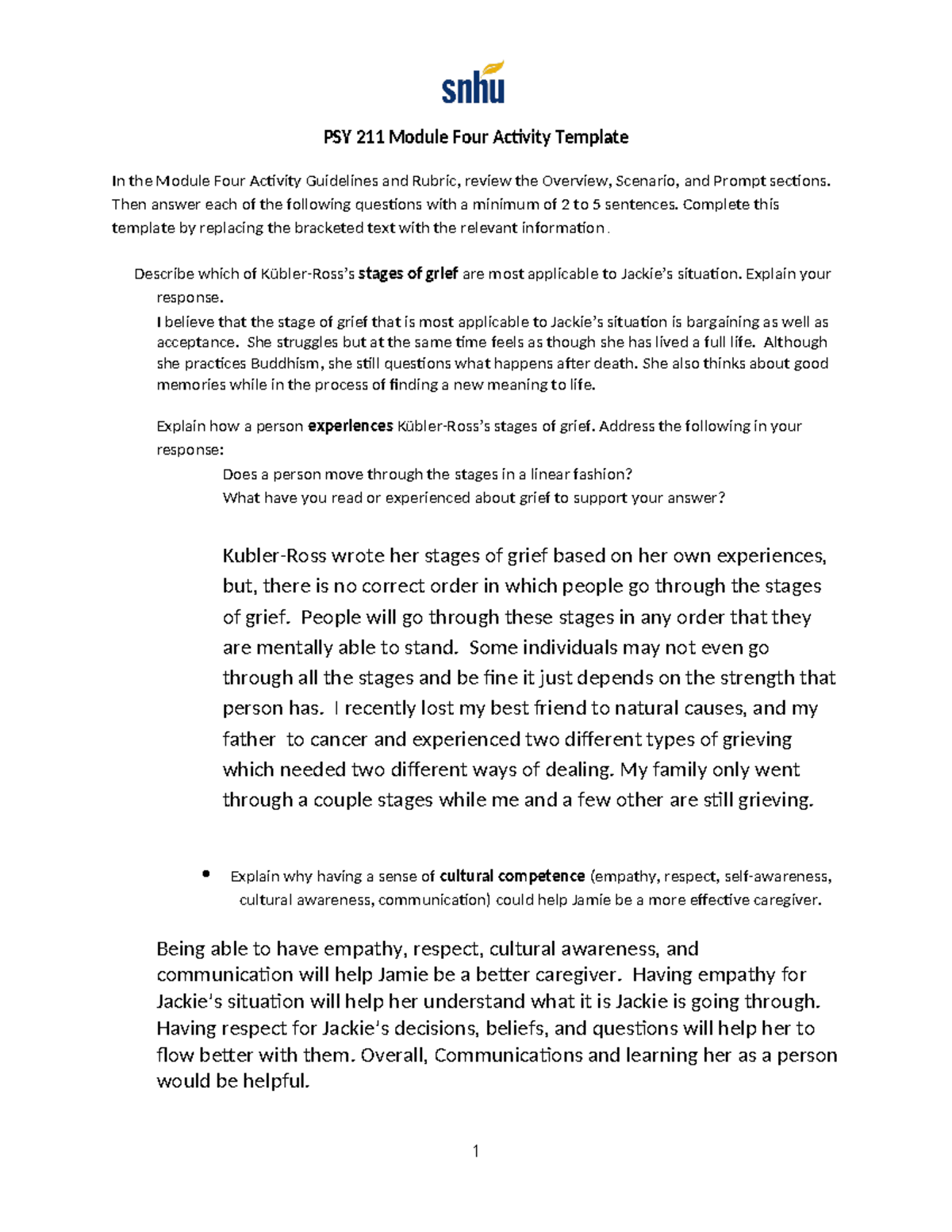 PSY 211 Module Four Activity Template - Then answer each of the ...