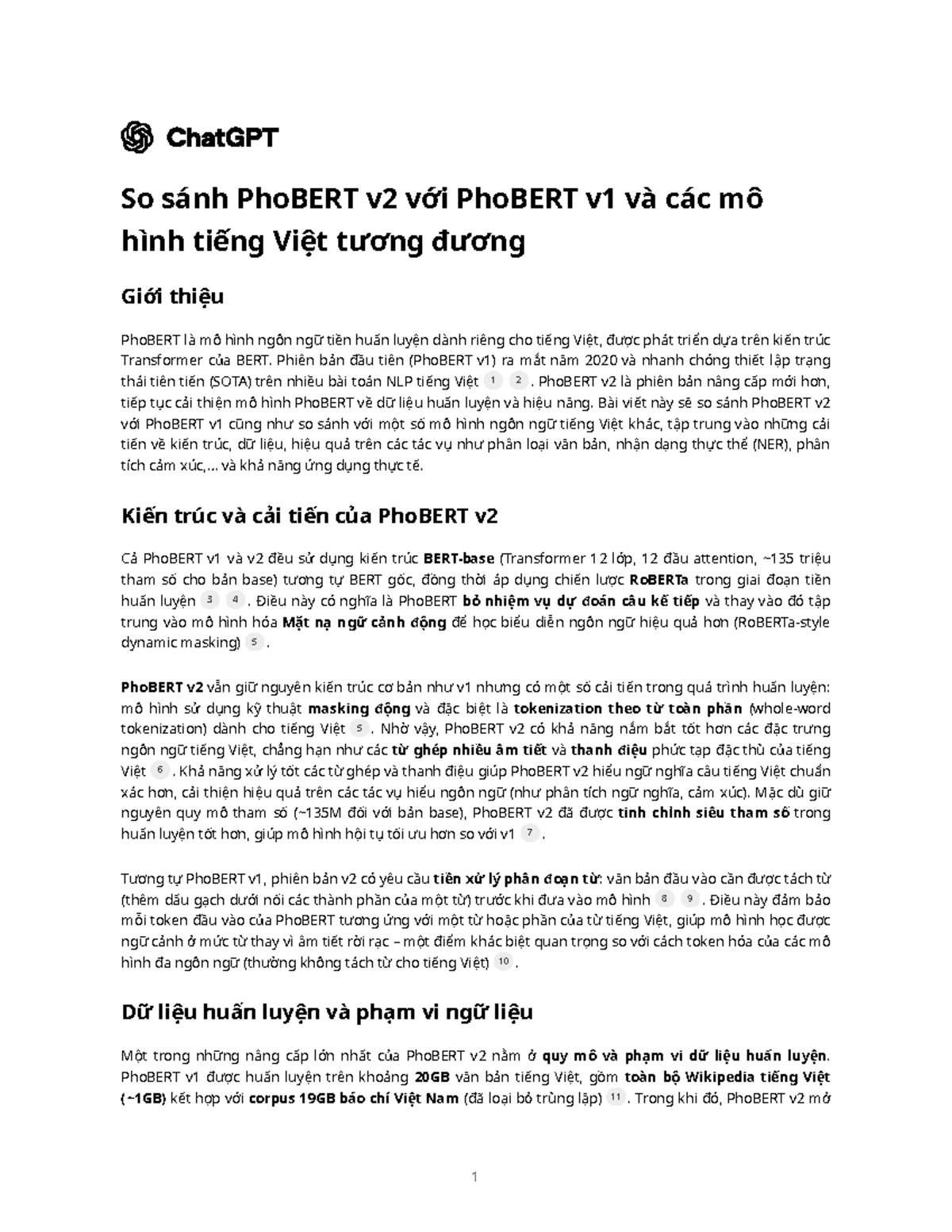 So sánh PhoBERT v2 và v1: Cải tiến và Hiệu năng trong NLP - Studocu