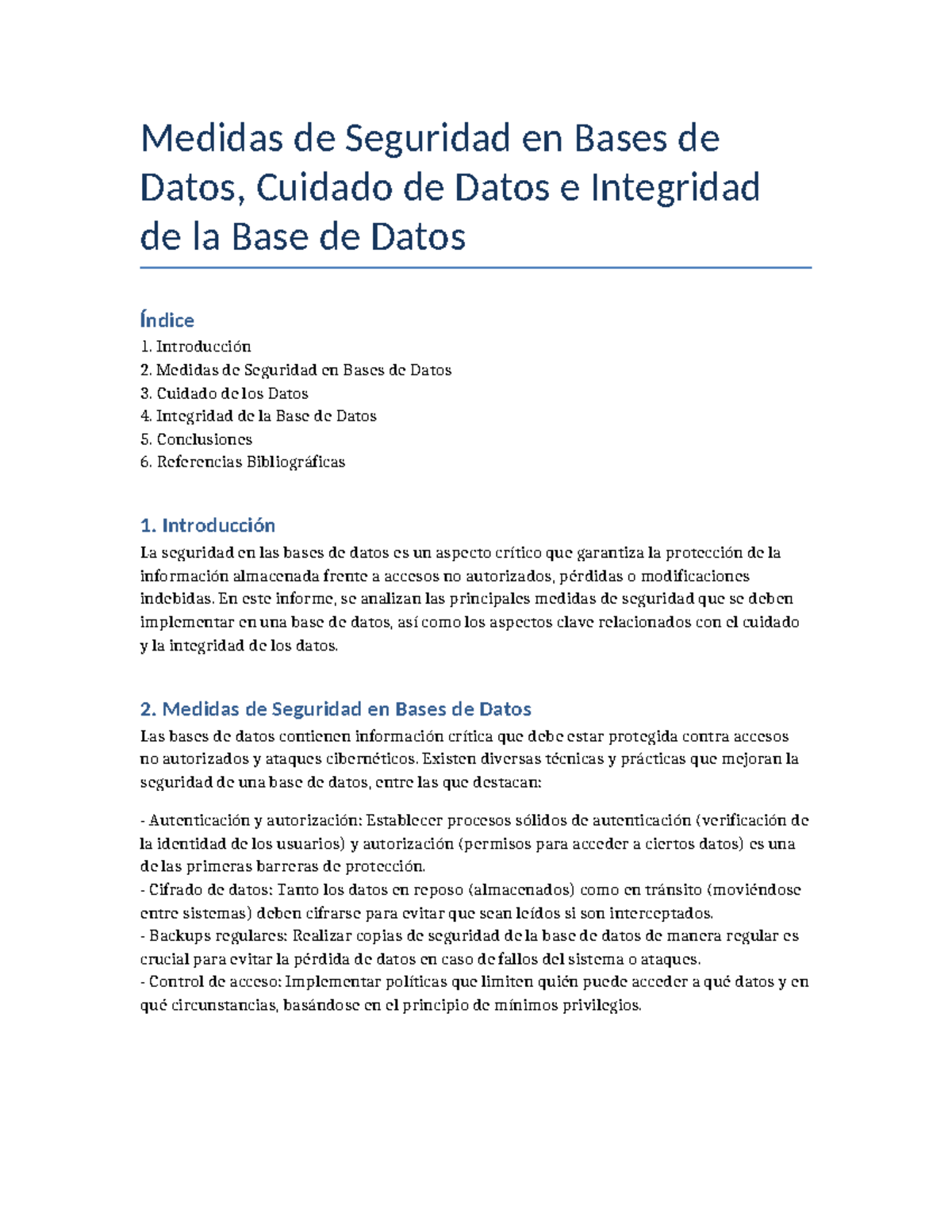 Informe Medidas de Seguridad Bases de Datos - Medidas de Seguridad en ...