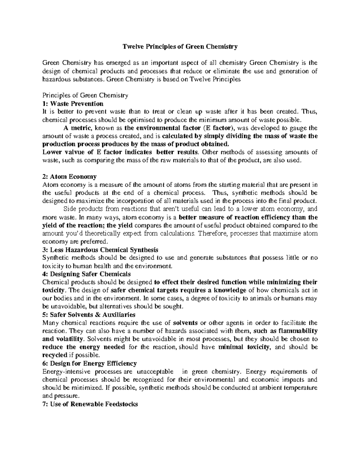 Twelve Principles of Green Chemistry: A Comprehensive Overview - Studocu