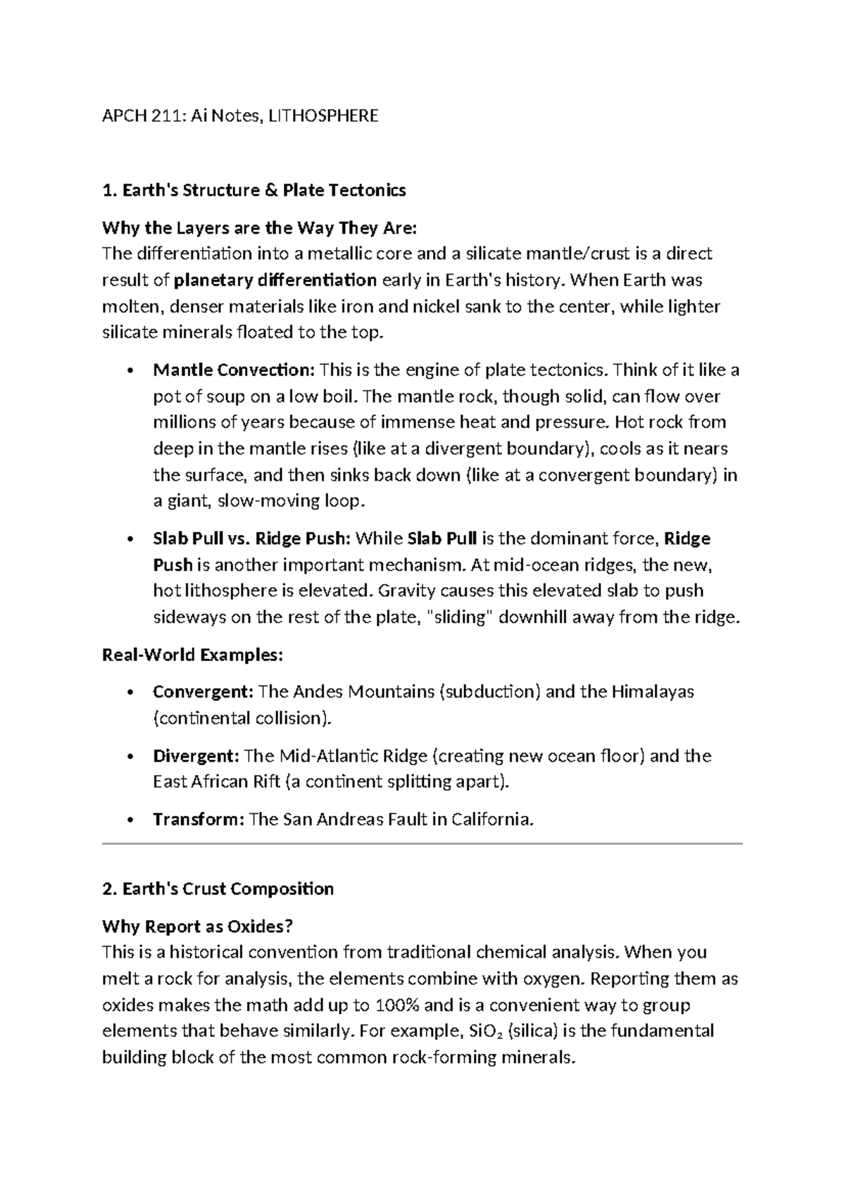 APCH 211: Ai Notes on Lithosphere & Plate Tectonics for Test 2 - Studocu