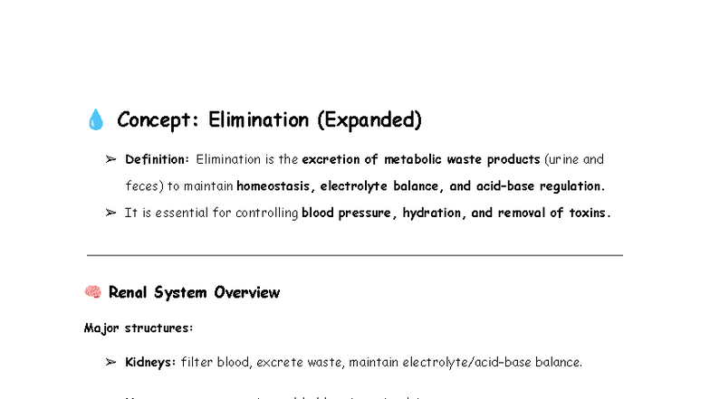 Week 3-4 Study Guide: Elimination & Renal System Overview - Studocu