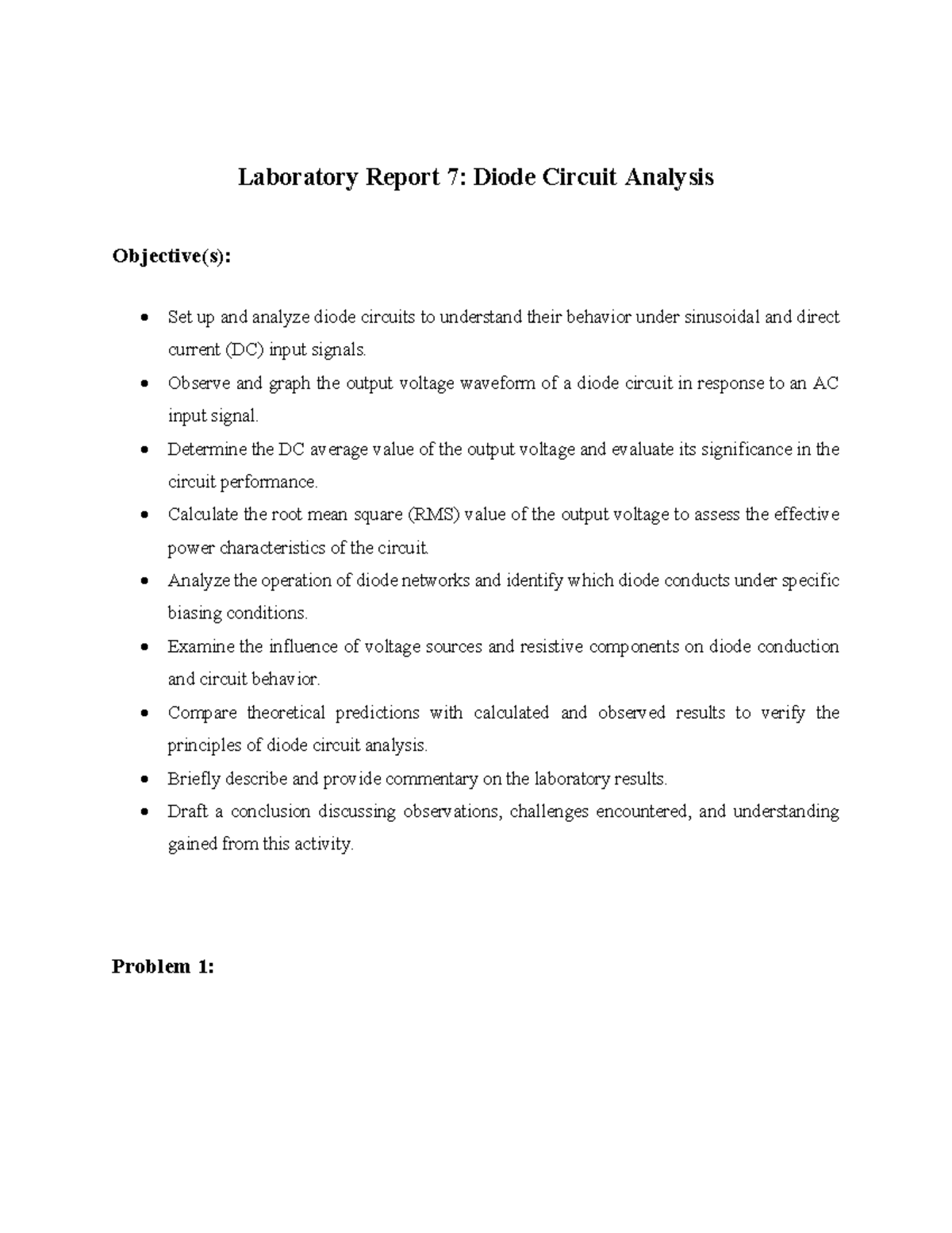 EEL 3110C Lab 7: Diode Circuit Analysis and Results - Studocu