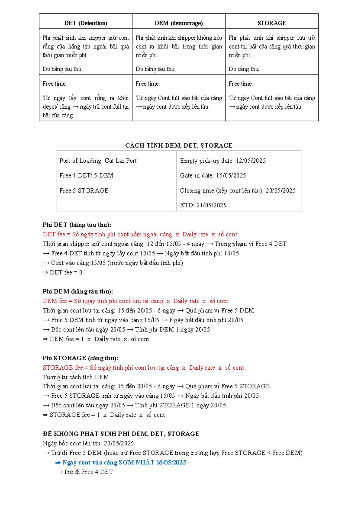DEM, DET, STORAGE Fees and Calculations for Container Handling - Studocu