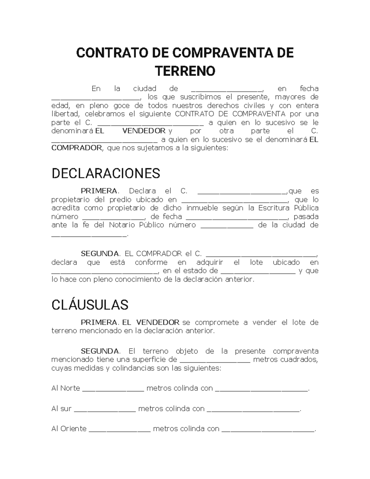 Contrato De Compraventa De Terreno Términos Y Cláusulas Esenciales