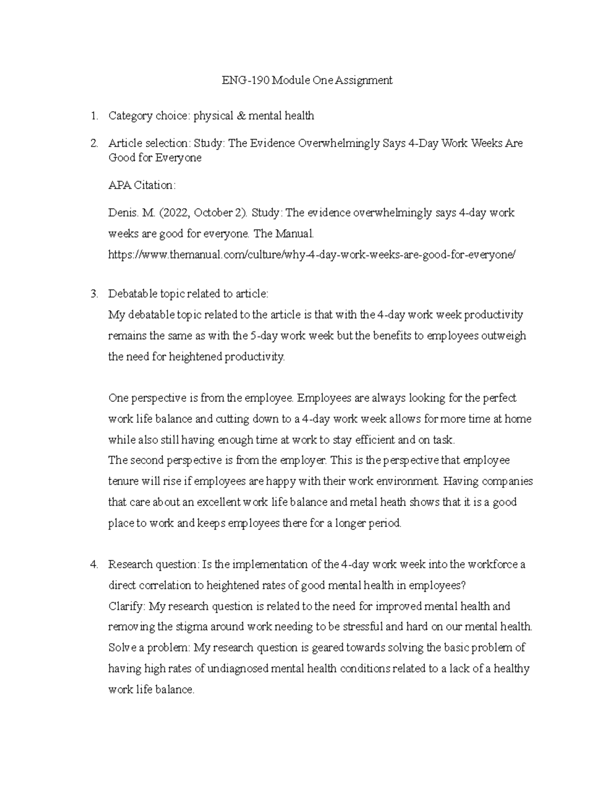 ENG190 Assignment 1: Exploring 4-Day Work Weeks & Mental Health ...
