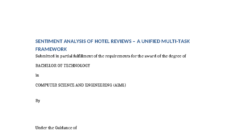 BTECH CSE (AIML) Unified Multi-Task Sentiment Analysis Report - Studocu