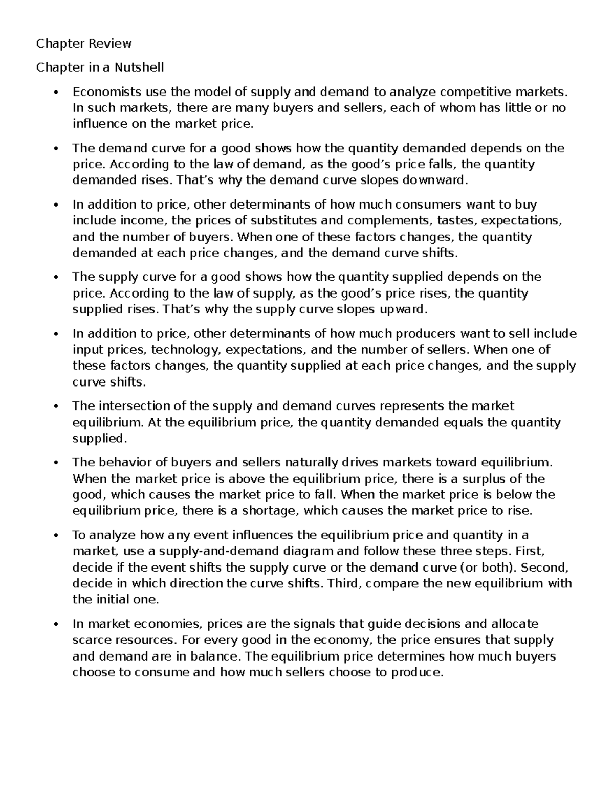 Chapter 4 Review: Supply and Demand in Competitive Markets - Studocu