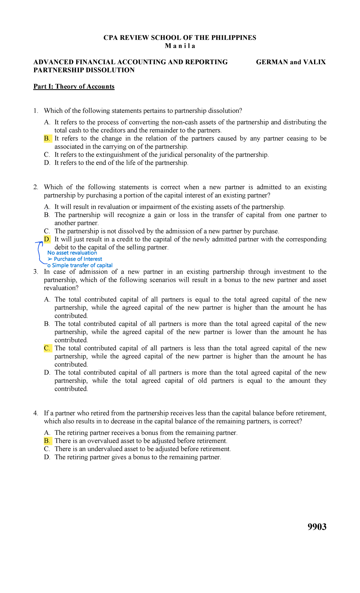 9903 - Advanced Financial Accounting: Partnership Dissolution Notes ...