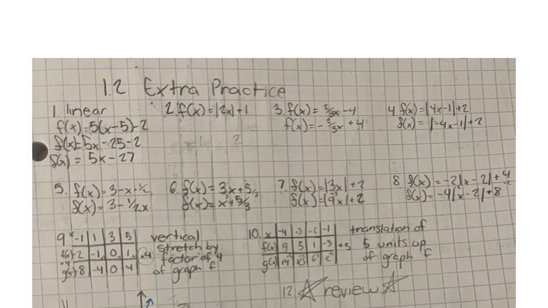 MATH 12 Extra Practice: Linear Functions Review 1.1 & 1.2 - Studocu