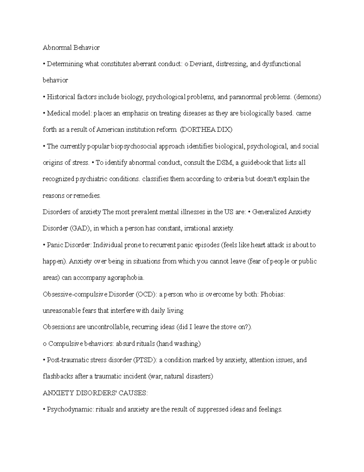 Abnormal Behavior Notes: Exploring Mental Disorders and Anxiety Types ...