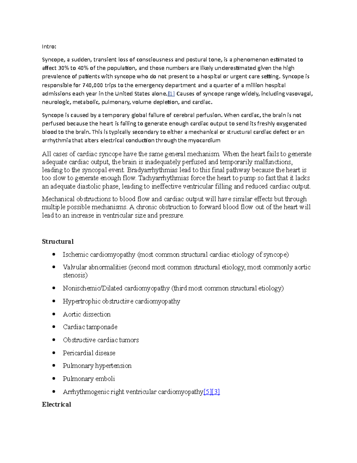 Syncope - medical school notes - Intro: Syncope, a sudden, transient ...