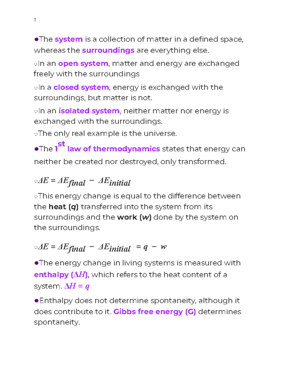 Biochemistry Midterm one Preparation - The system is a collection of ...