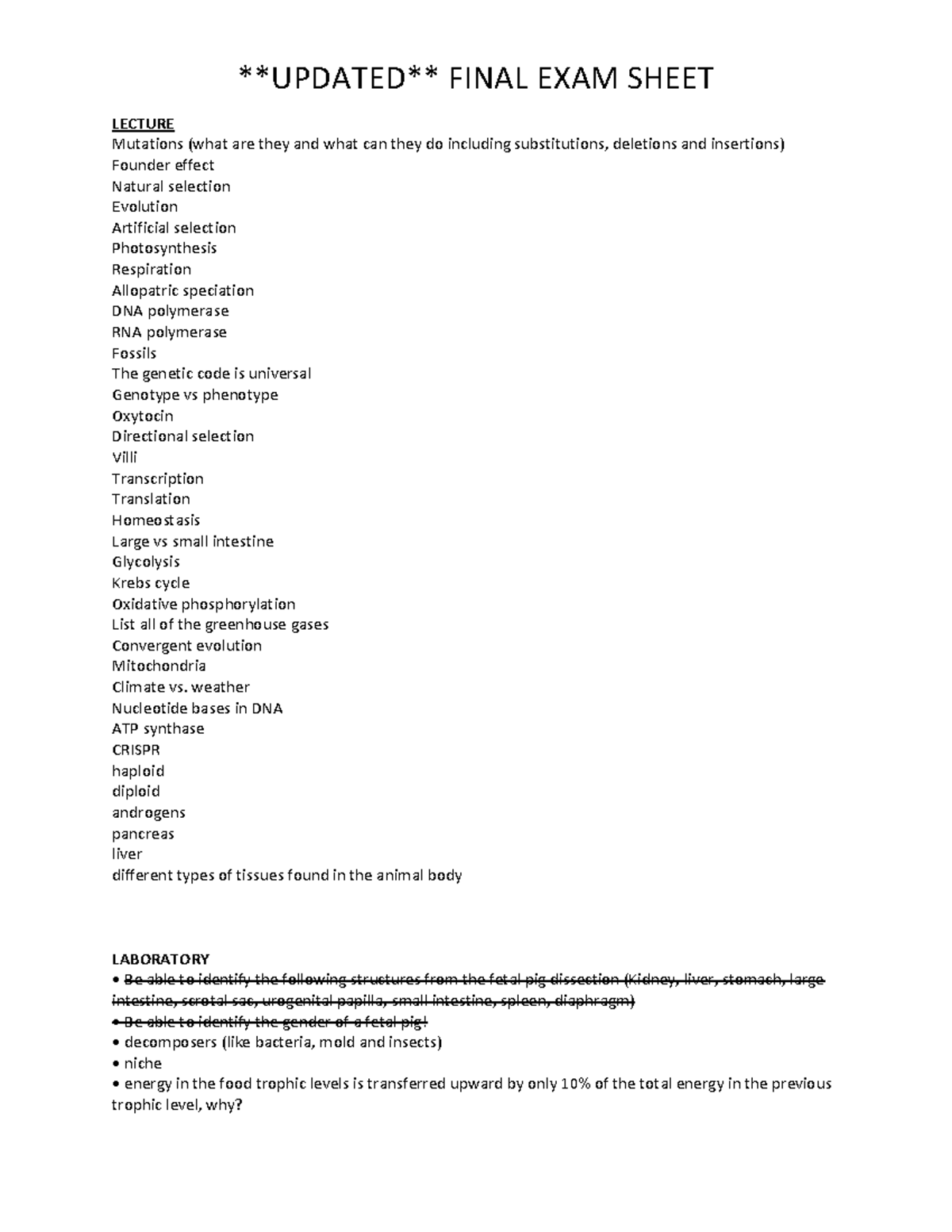 UPDATED FINAL EXAM SHEET: Biology Concepts & Laboratory Skills ...