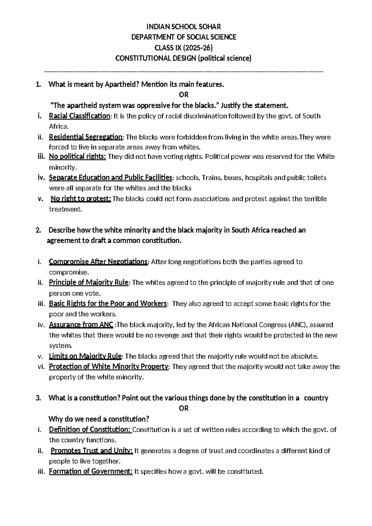 Constitutional Design Q&A - Class IX (Social Science) - Studocu