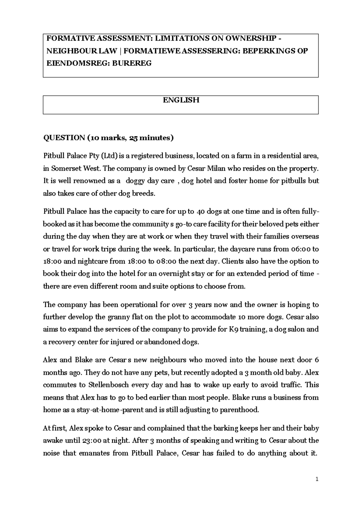 FORMATIVE ASSESSMENT: NUISANCE CLAIM IN NEIGHBOUR LAW | FORMATIEWE ...
