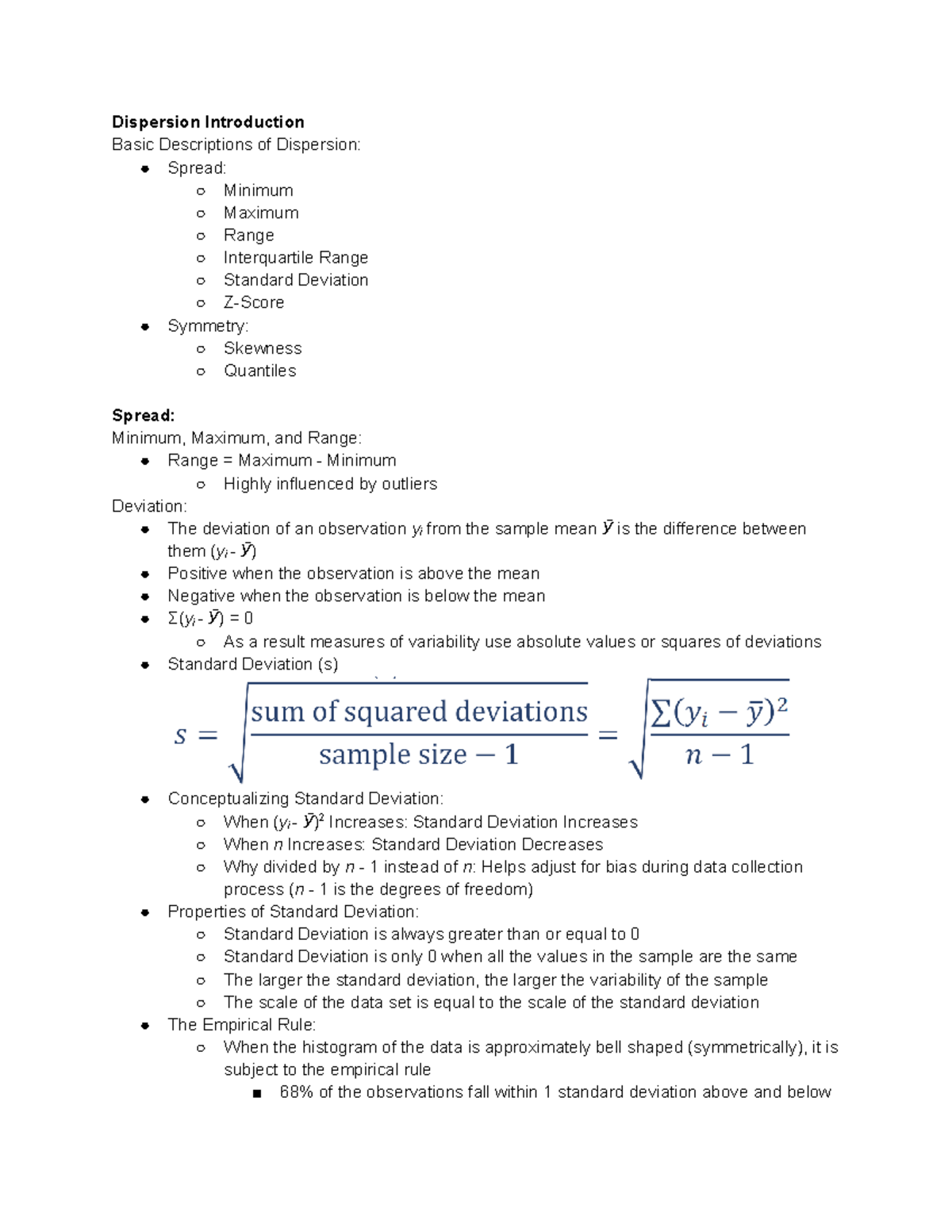 Statistical Measures of Dispersion: Understanding Variability Concepts - Studocu
