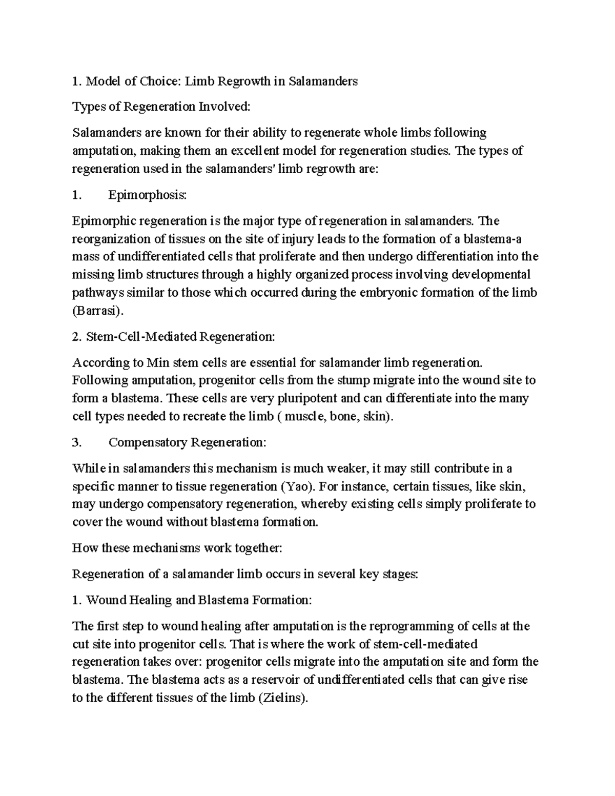 Ass 7 - Limb Regrowth Mechanisms in Salamanders and Zebrafish - Studocu