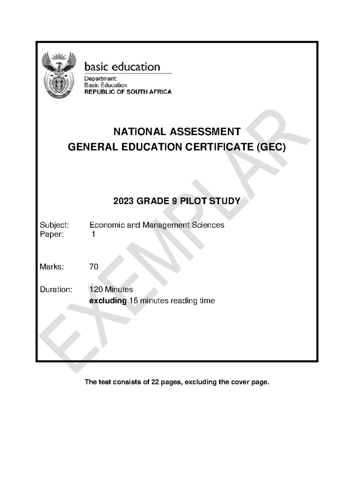 Grade 9 EMS Paper 1: Economic and Management Sciences Test 2023 - Studocu