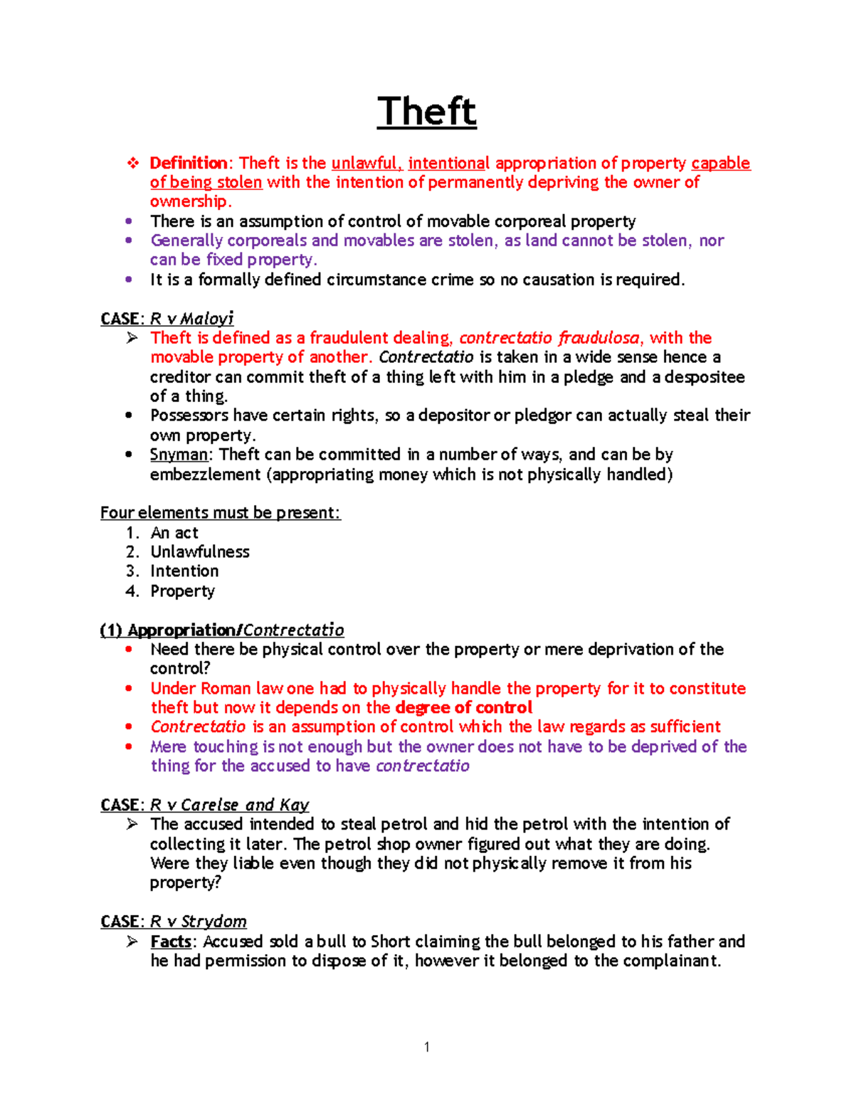 22CR - Theft - Comprehensive Study Notes on Legal Principles - Studocu