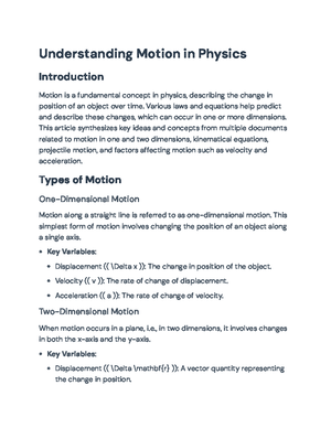 Comprehensive Guide to Motion: Physics Concepts Explained (PHYS101 ...
