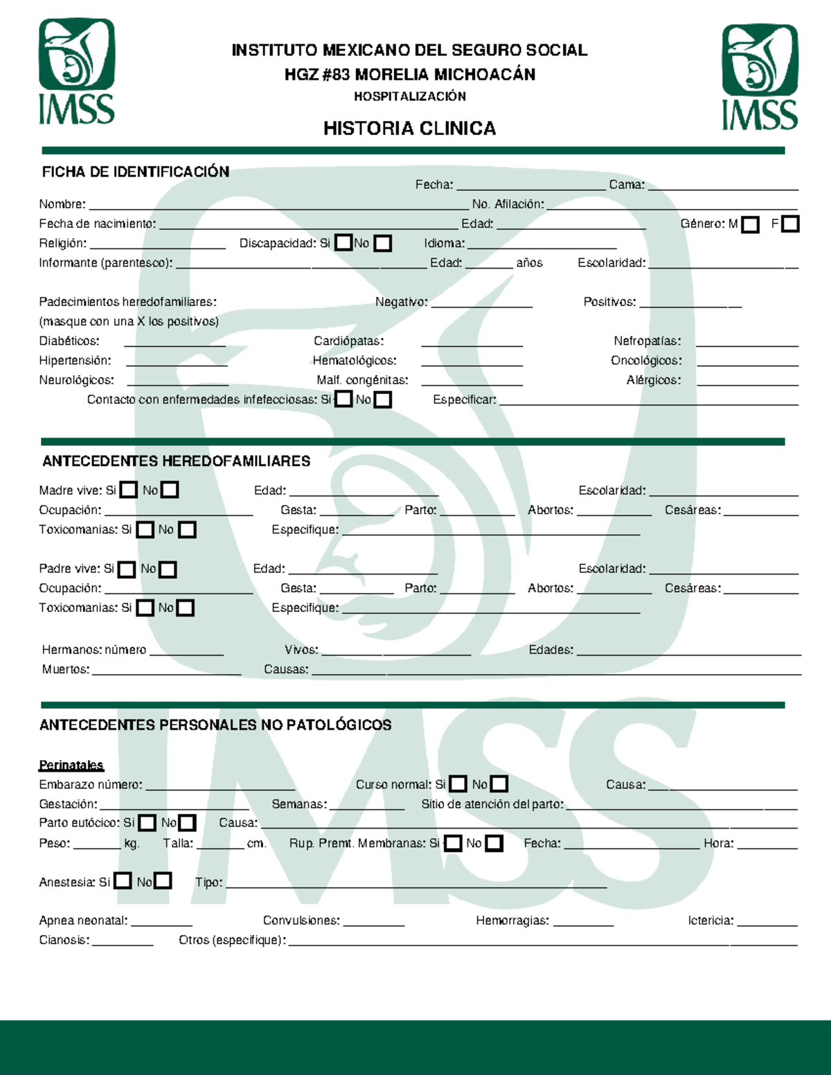 Formato de Historia Clínica IMSS - Completo y Detallado - Studocu