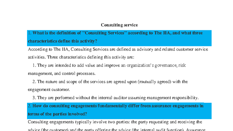 Consulting Services Overview: Definitions, Types, and Standards - Studocu